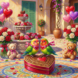 Lovebirds and Heart-Shaped Box 100 Pieces Free Jigsaw Puzzles